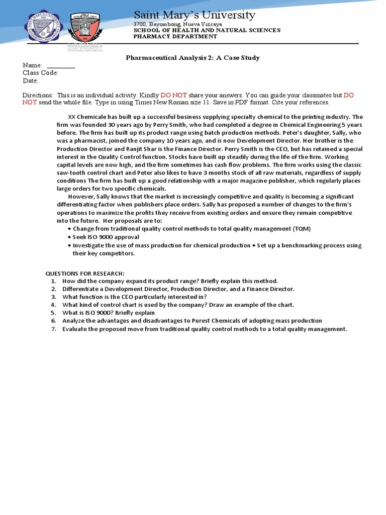 Name: Class Code: Date:: Pharmaceutical Analysis 2: A Case Study ...