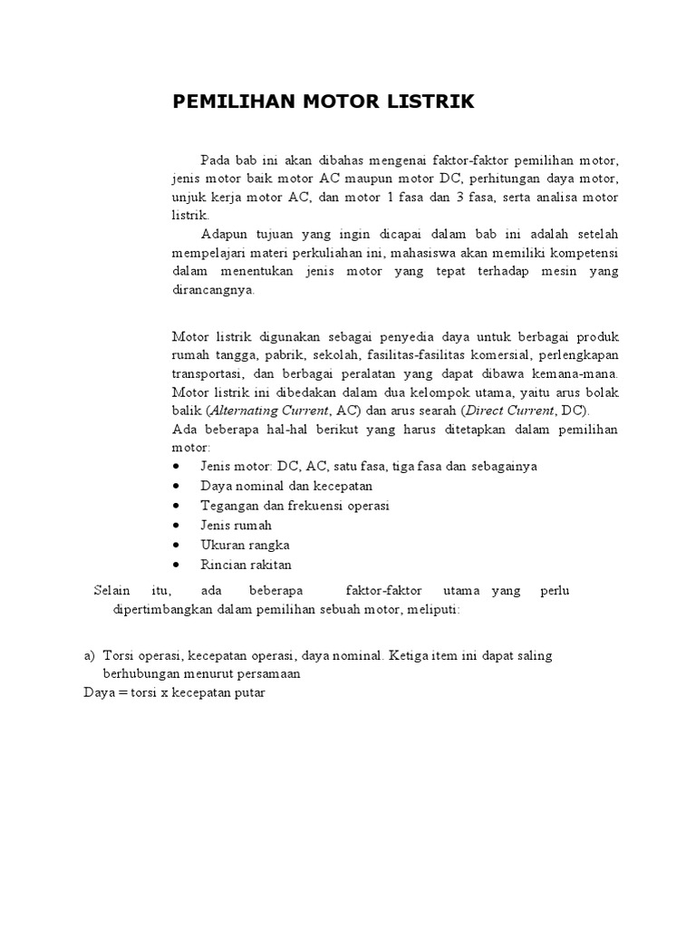 Mgg-12 PEMILIHAN MOTOR LISTRIK | PDF