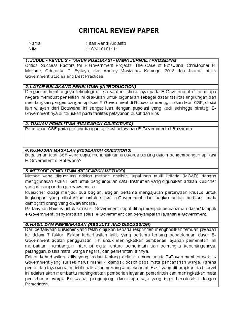 Template Critical Review Paper - Beny | PDF