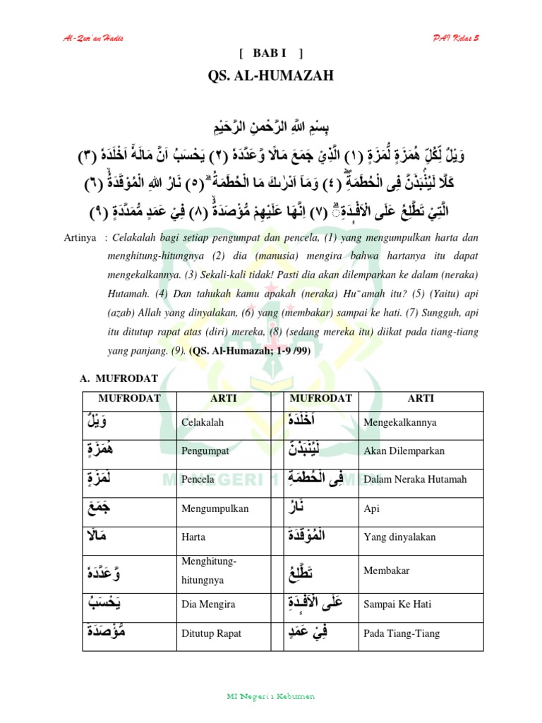 KD 1 Materi QS Al-Humazah | PDF