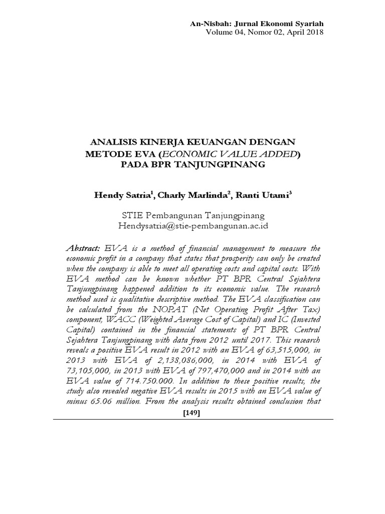 Kinerja Keuangan Dengan Metode Eva Economic Value | PDF