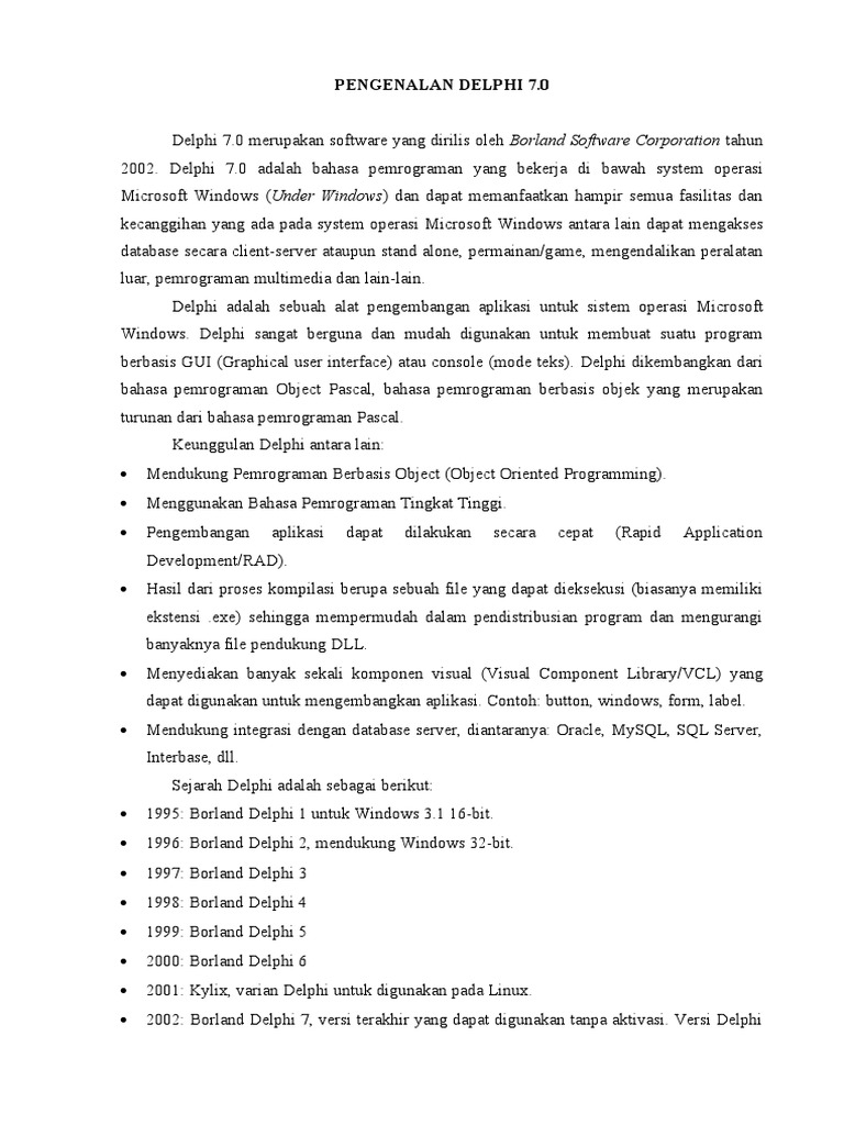 Pengenalan Delphi 7.0 | PDF