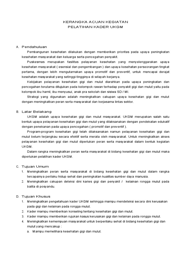 PDF Kak Pelatihan Kader Ukgm | PDF