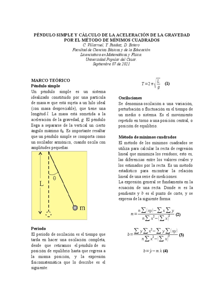 Informe Péndulo Simple | PDF | Péndulo | Oscilación