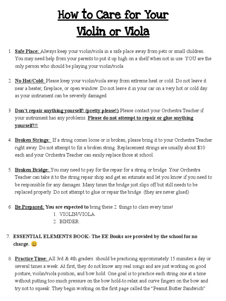 HOW TO CARE FOR YOUR VIOLIN or VIOLA 2022 | PDF | Violin | String ...