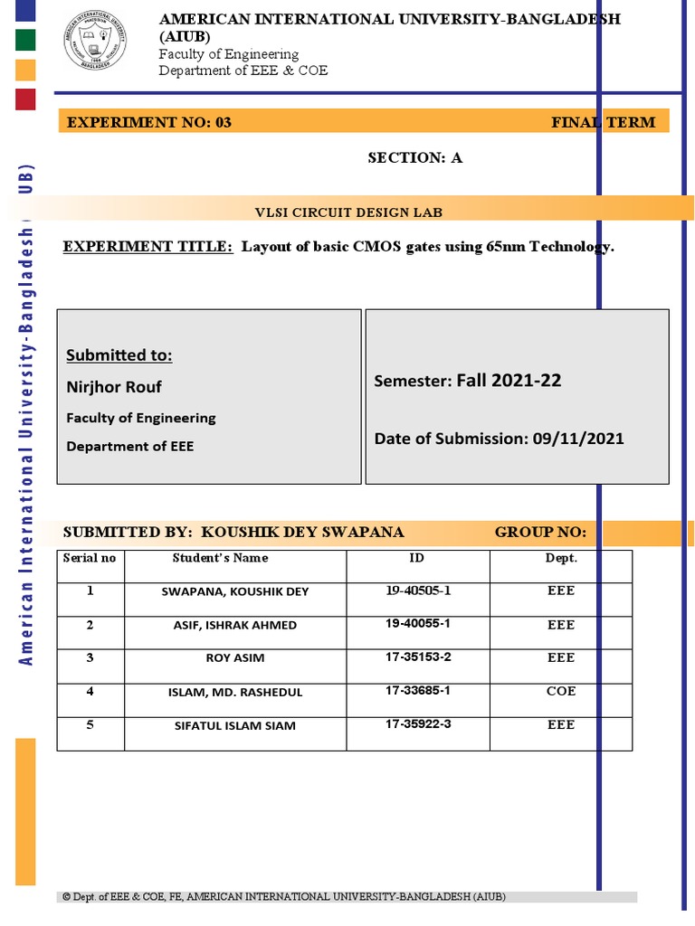 19 40505 1 - VLSI Lab Report 3 - Group | PDF | Logic Gate | Cmos