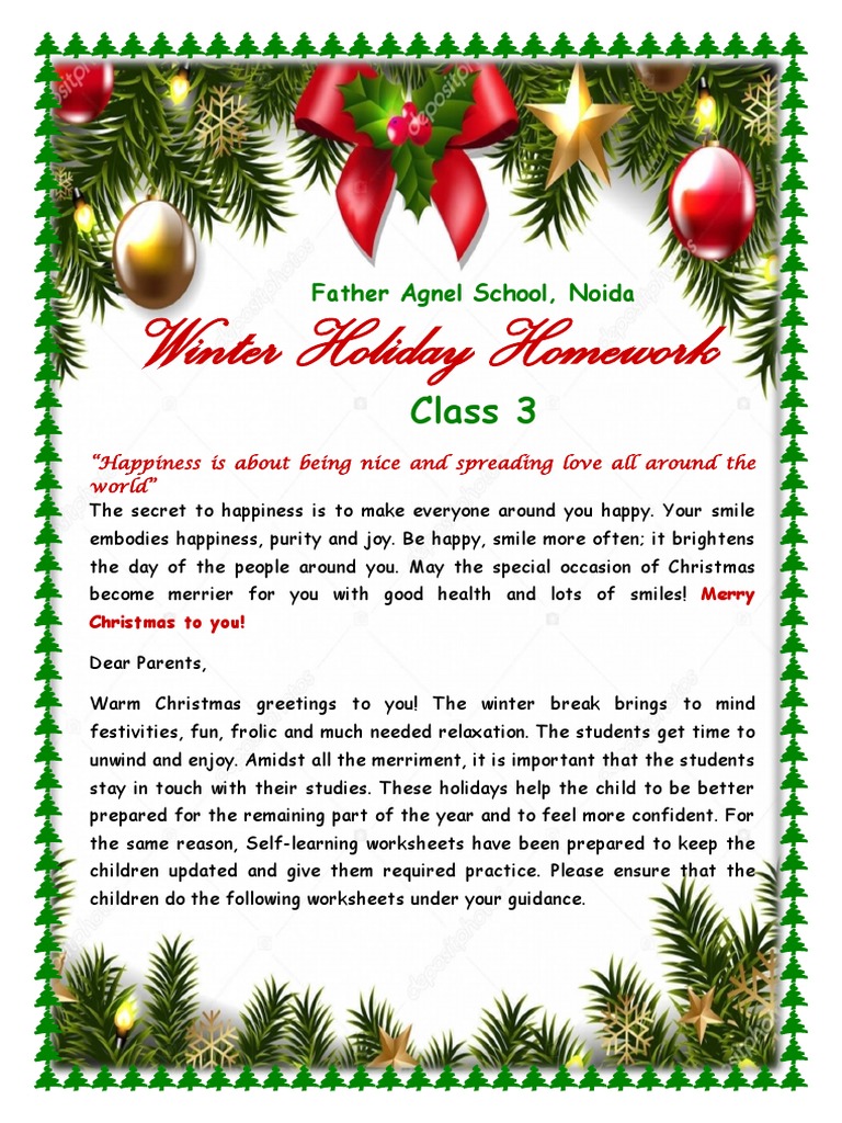 Winter Holiday Homework: Class 3 | PDF | Foods | Cooking
