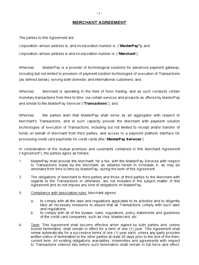 Merchant Agreement Template