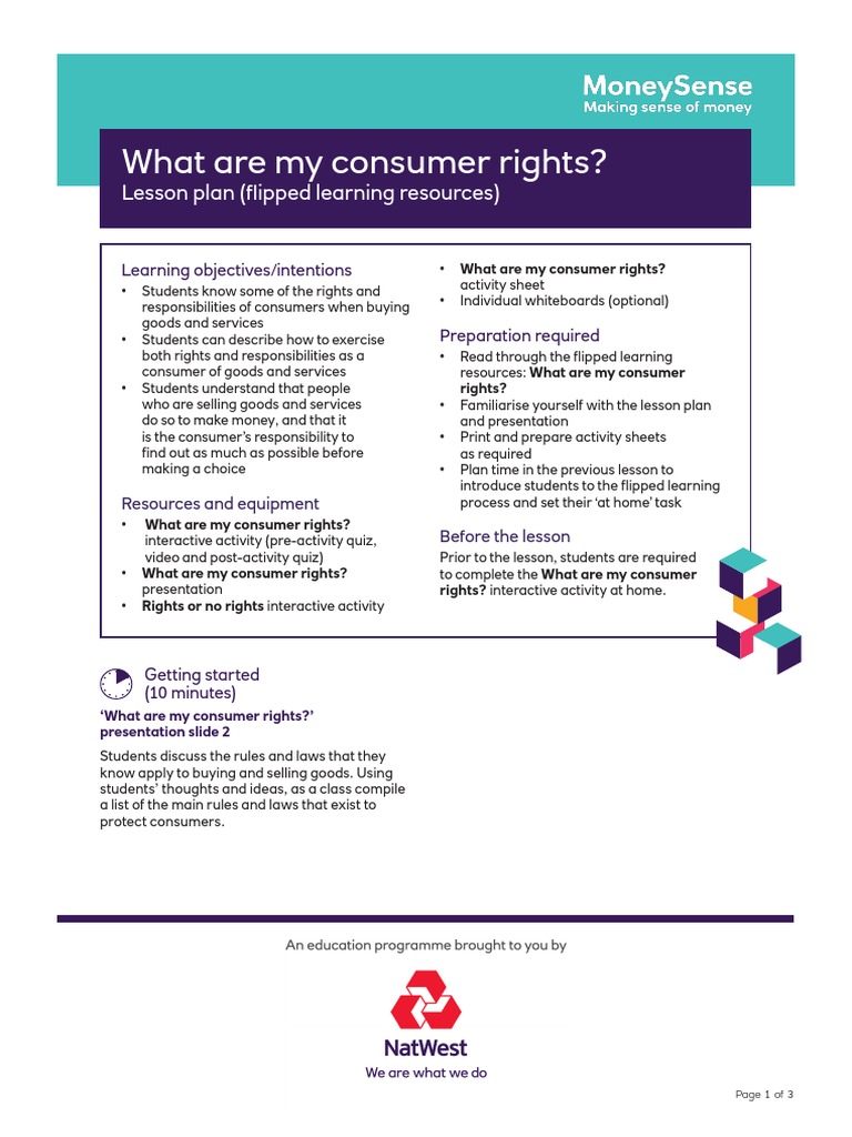 What Are My Consumer Rights?: Lesson Plan (Flipped Learning Resources ...