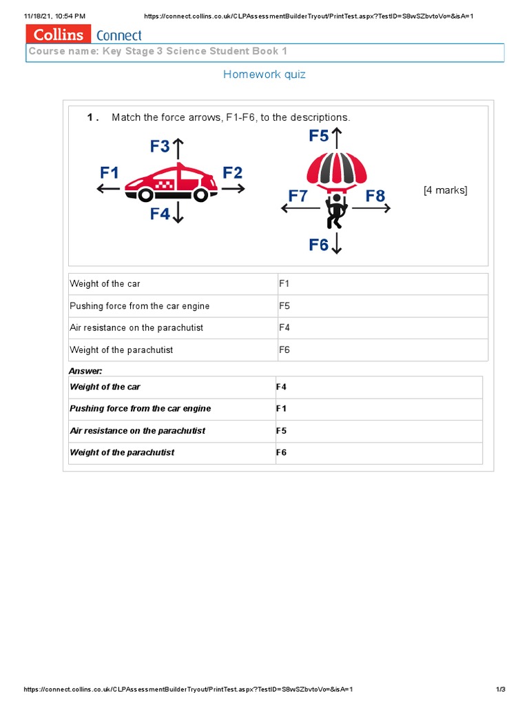 Match The Force Arrows, F1-F6, To The Descriptions.: Homework Quiz | PDF