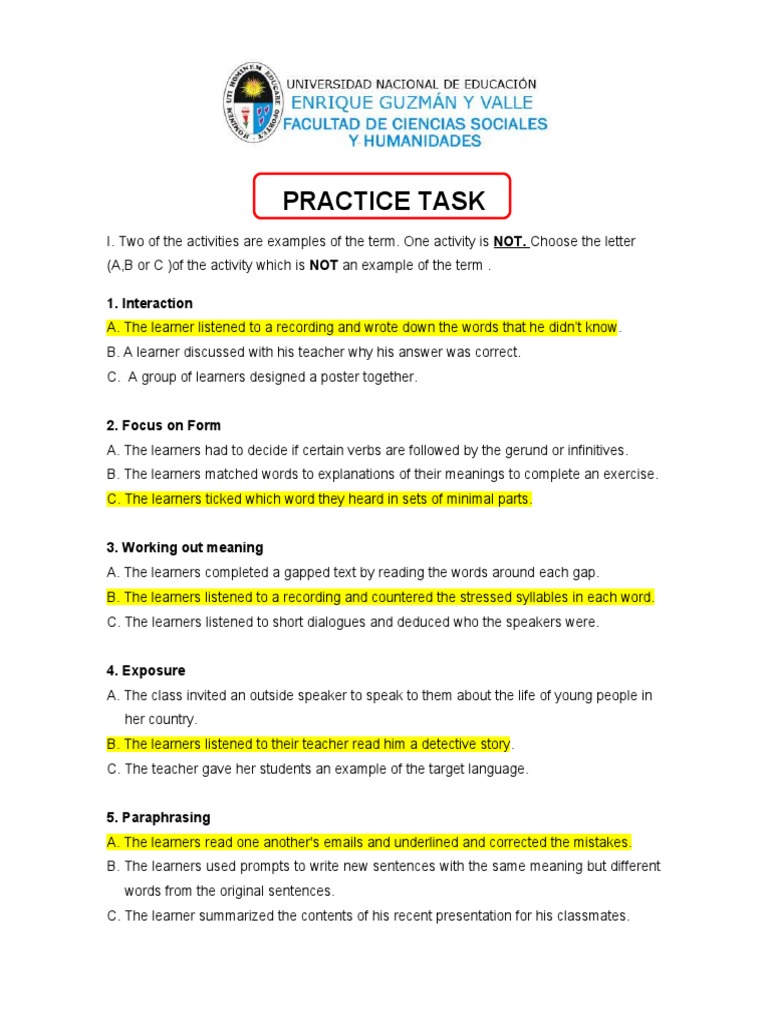 Practice Task - Exposure and Focus On Form | PDF