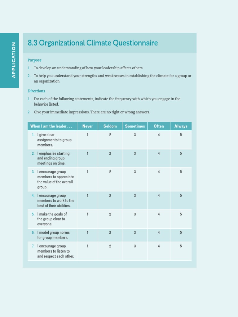 8.3 Organizational Climate Questionnaire | PDF | Leadership | Social ...