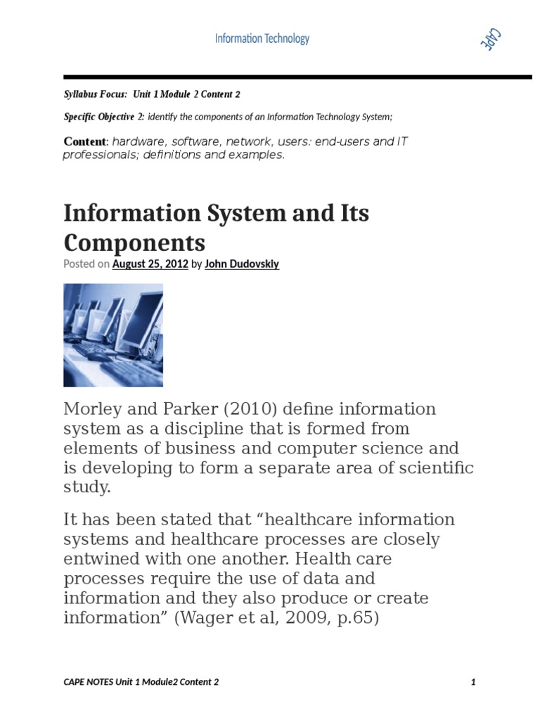 Cape Notes Unit1 Module 2 Content 2 1 | PDF | Information System ...