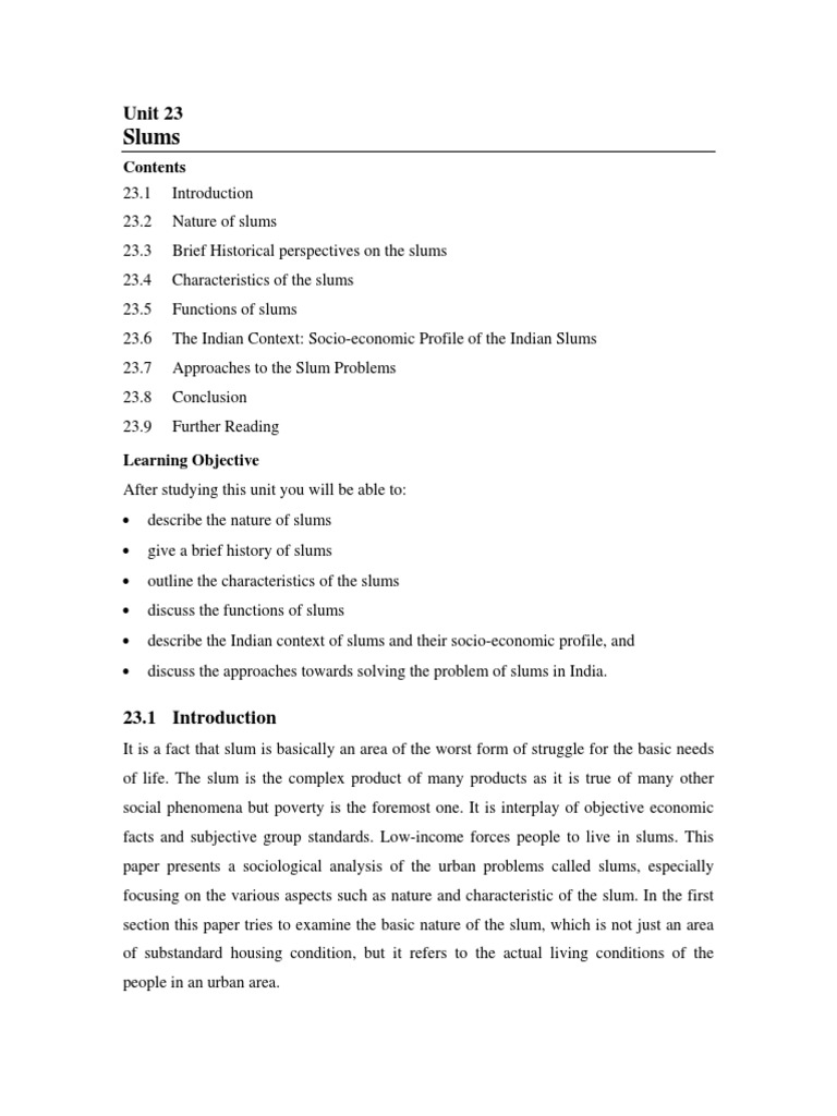 Unit 23 Slums | PDF | Slum | Poverty