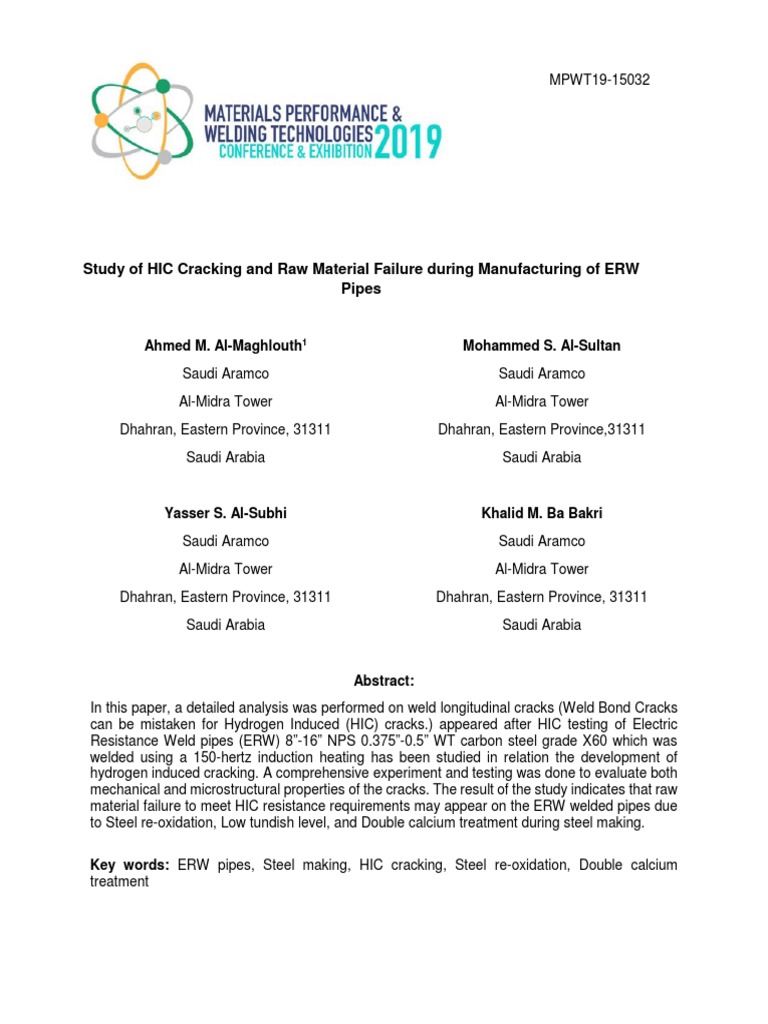 Study of Raw Material Failure During Manufacturing of ERW Pipes | PDF ...