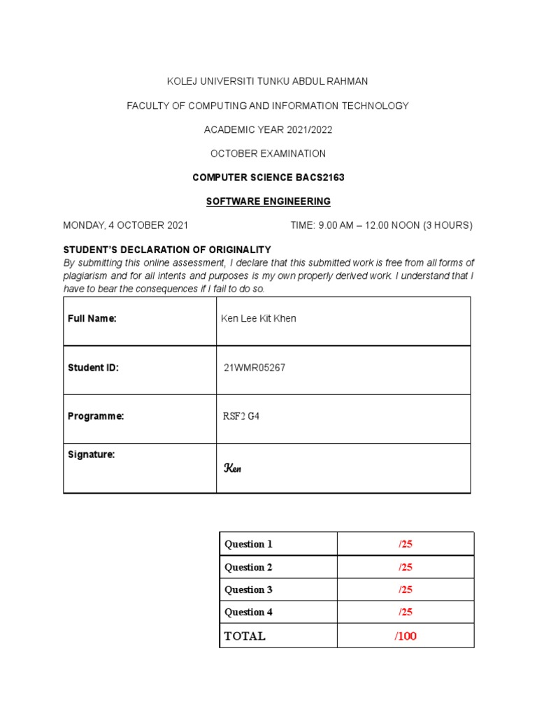 Software Engineering Exam Guidelines 2021 | PDF | System | Databases