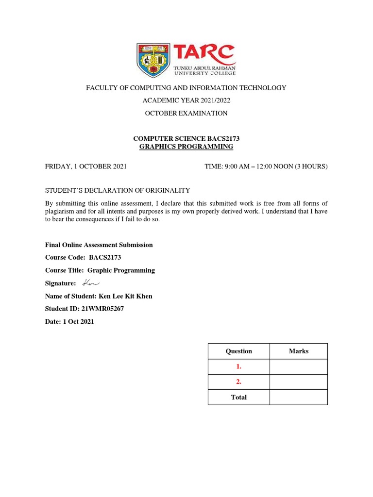 BACS2173 Graphics Programming Exam | PDF | Shader | Texture Mapping