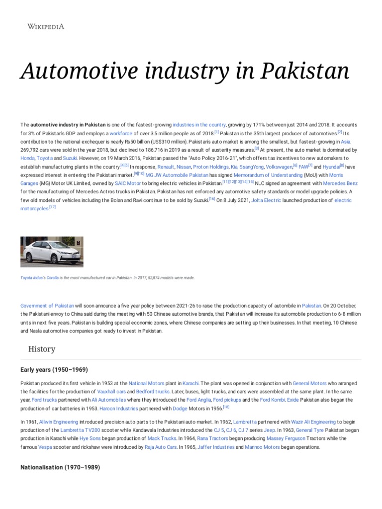 Automotive Industry in Pakistan - Wikipedia | PDF | Motor Vehicle ...