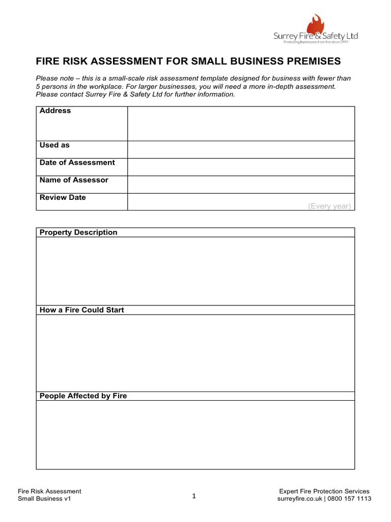 Fire Risk Assessment For Small Business Premises: Address | PDF