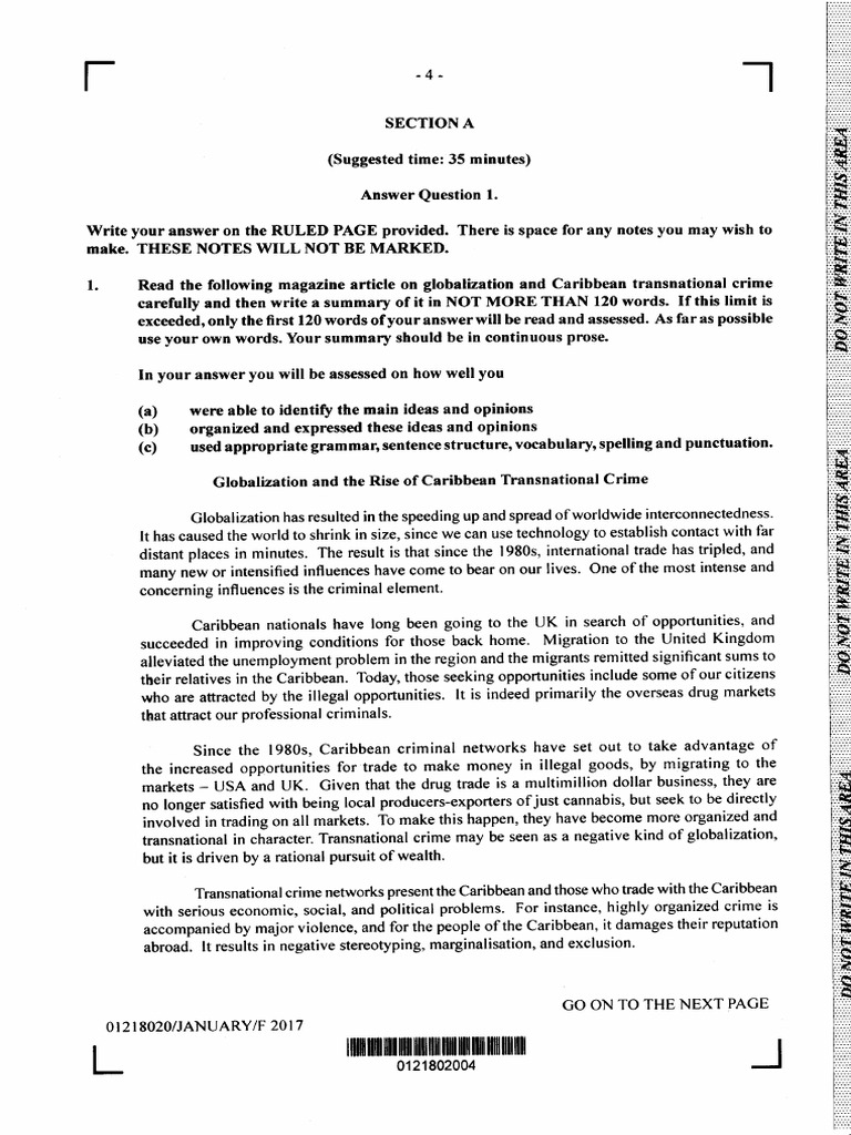 CSEC P2 - Summary and Story Writing | PDF | Globalization | Crimes