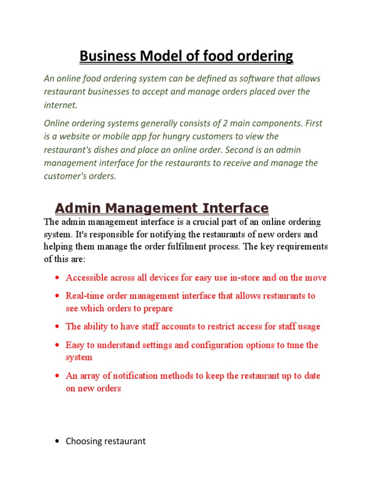 Business Model of Food Ordering | PDF