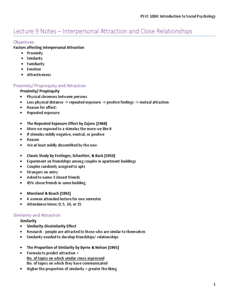 Lecture 9 Interpersonal Attraction and Close Relationships | PDF ...