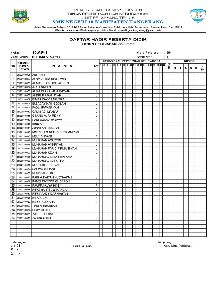 Daftar Hadir Siswa | PDF