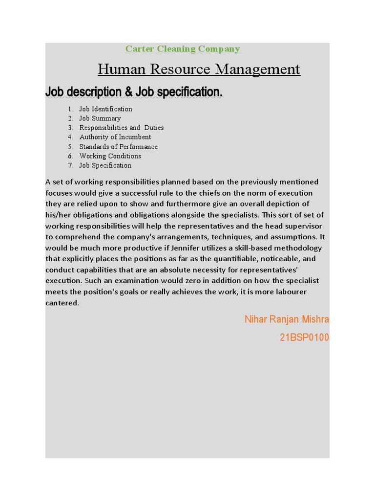 Human Resource Management: Job Description & Job Specification | PDF