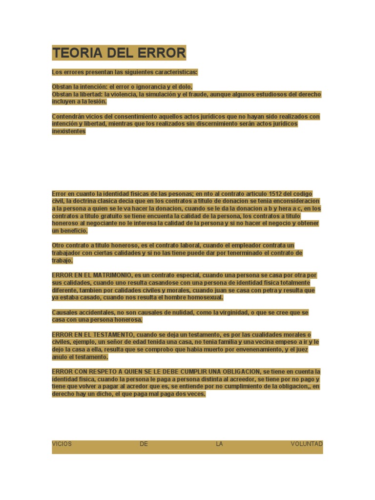 Teoria Del Error | PDF | Derecho privado | Ley común