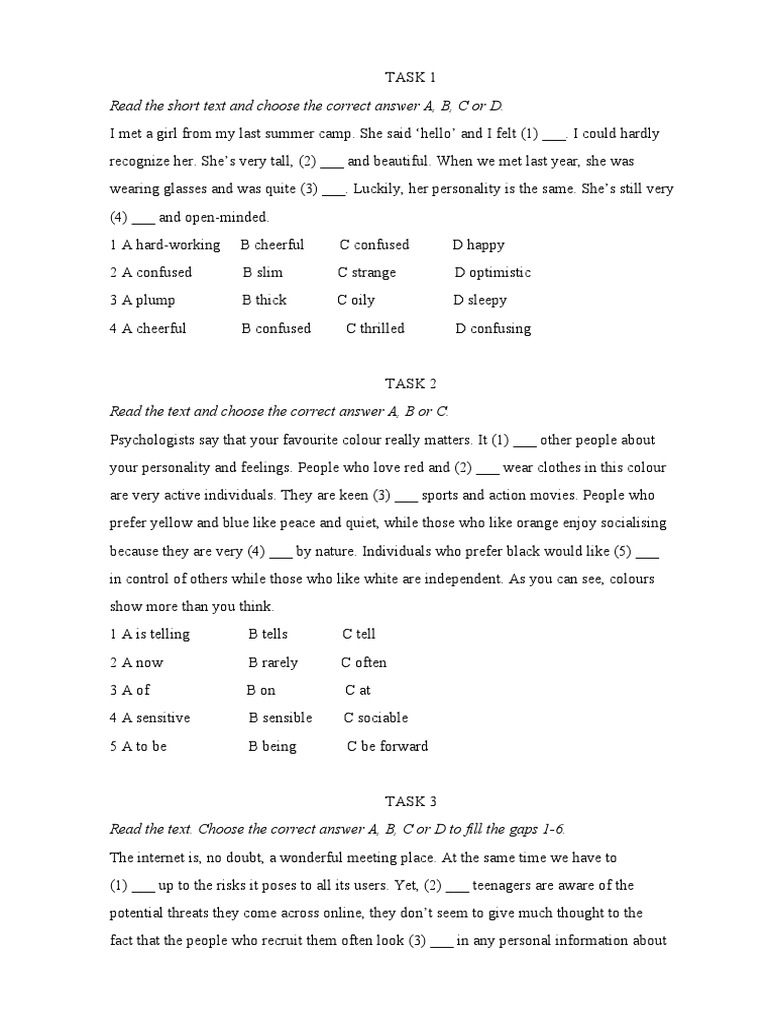 Read The Short Text and Choose The Correct Answer A, B, C or D | PDF ...
