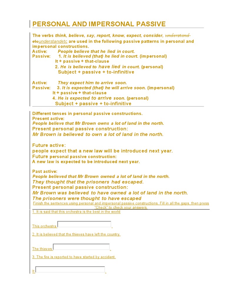 Personal and Impersonal Passive Contructions | PDF | Linguistics ...