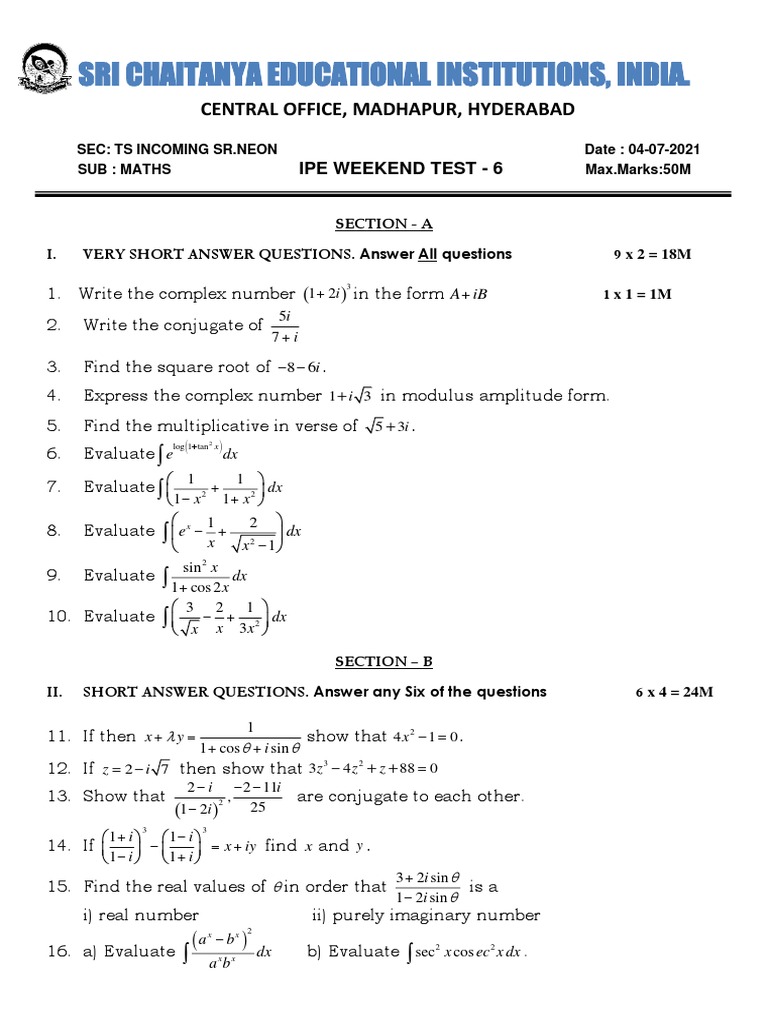 04-07-21 - Ts - Incoming SR Neon Ipe Weekend Test-6 QP | PDF | Physical ...