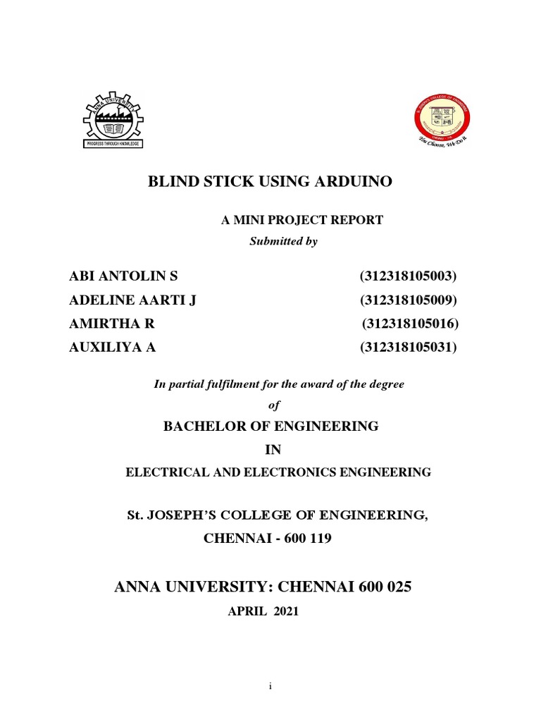 Batch 2 Blind Stick Using Arduino - Report | PDF | Ultrasound | Arduino