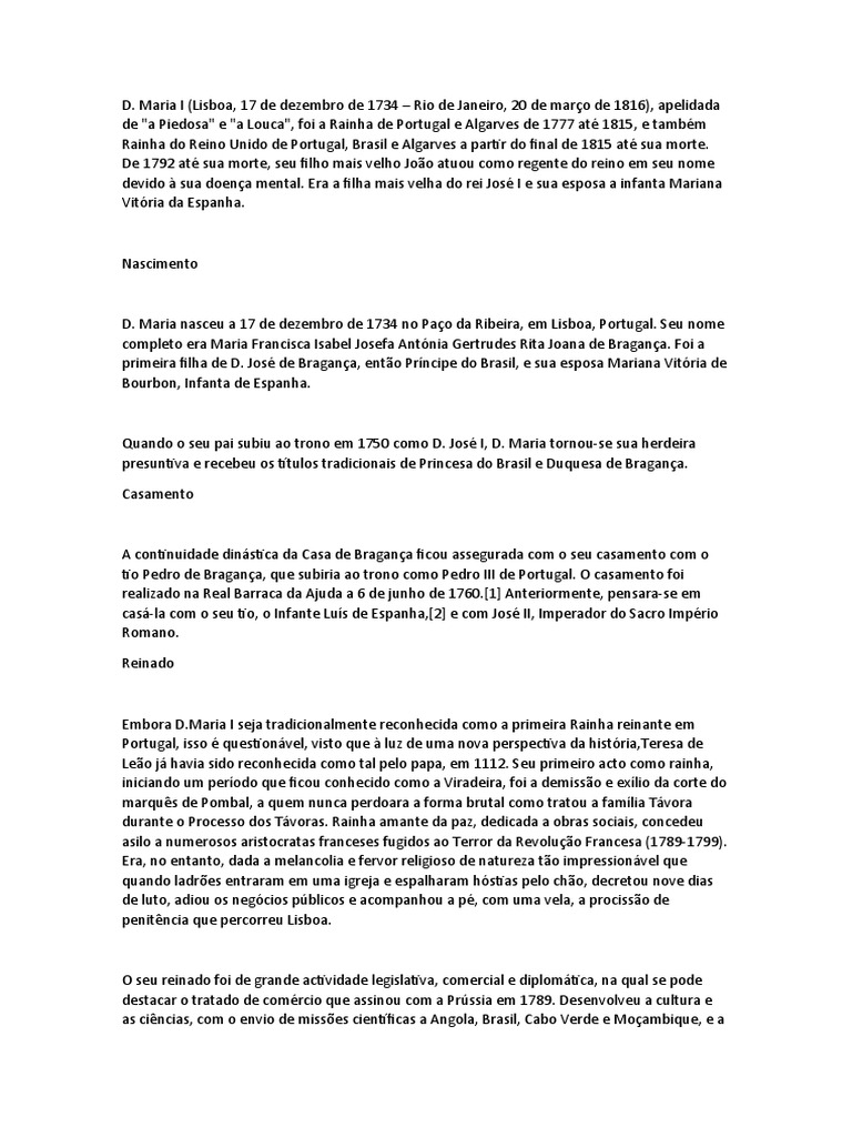 D. Maria I | PDF | Monarquia | Nobreza