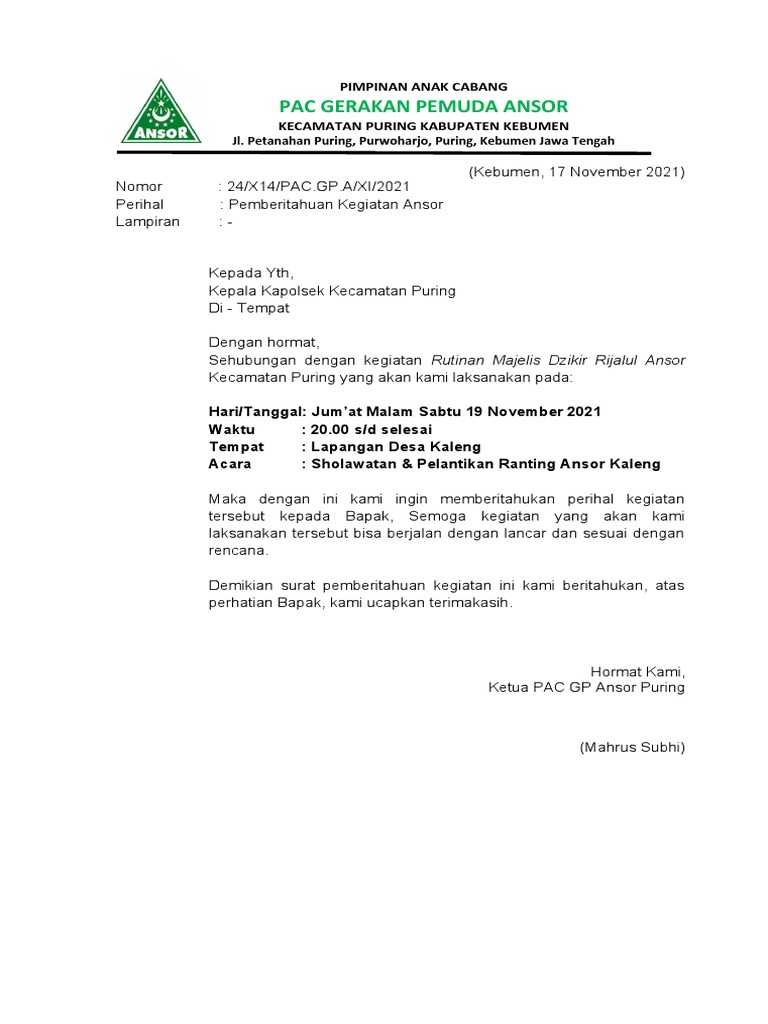 Pemberitahuan Kapolsek | PDF