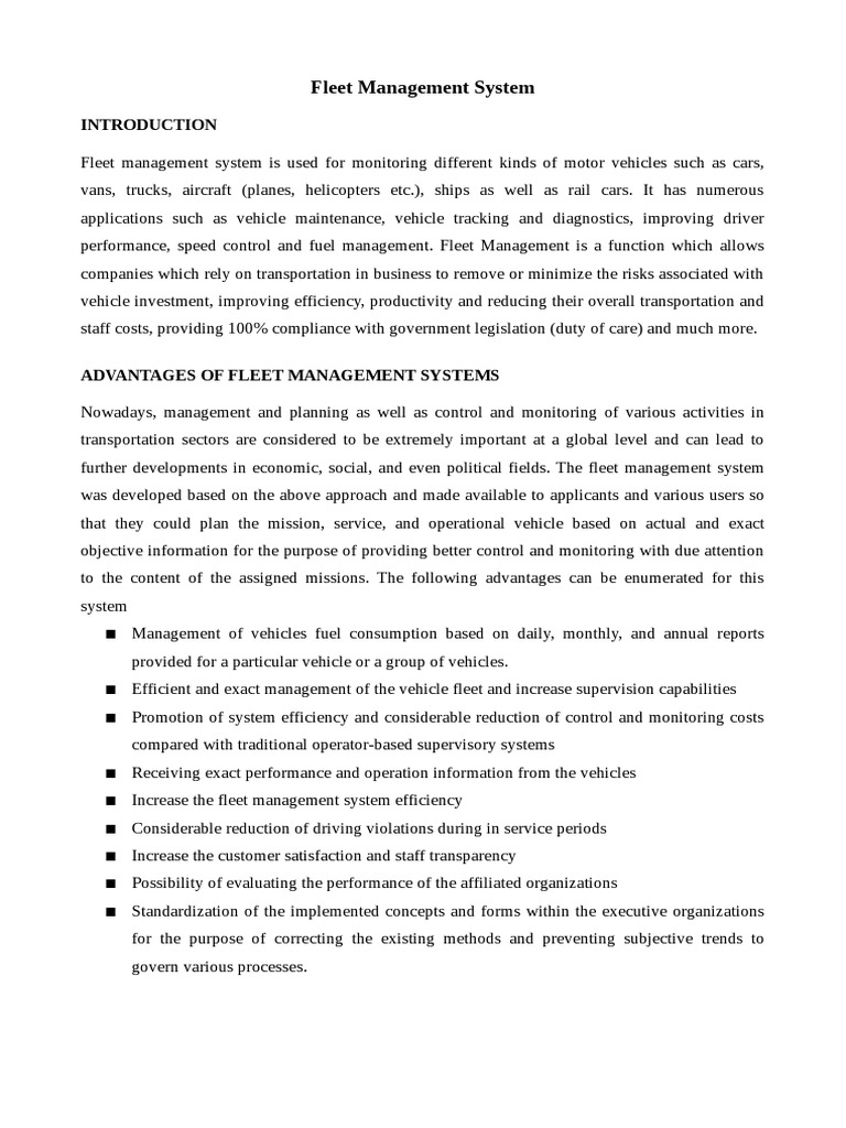 Fleet Management System | PDF | Service Industries | Economies