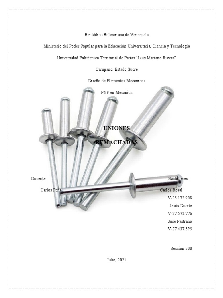 Uniones remachadas: tipos, procesos, aplicaciones y ventajas | PDF ...