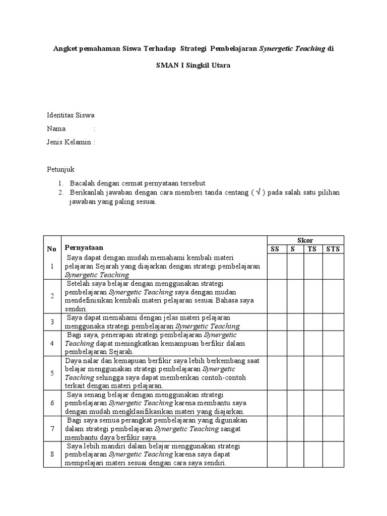 Angket Pemahaman Siswa | PDF