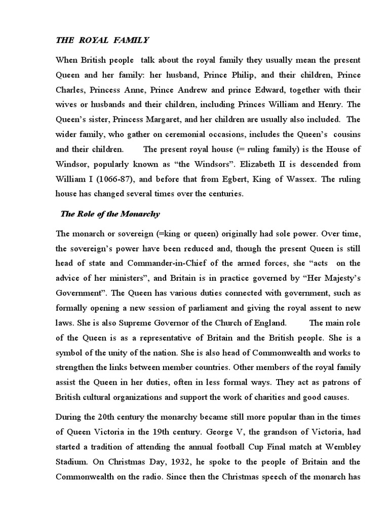 The Royal Family | PDF | Monarchy Of The United Kingdom | Elizabeth Ii