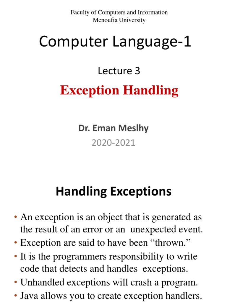 Computer Language-1: Exception Handling | PDF | Information Technology Management | Software ...