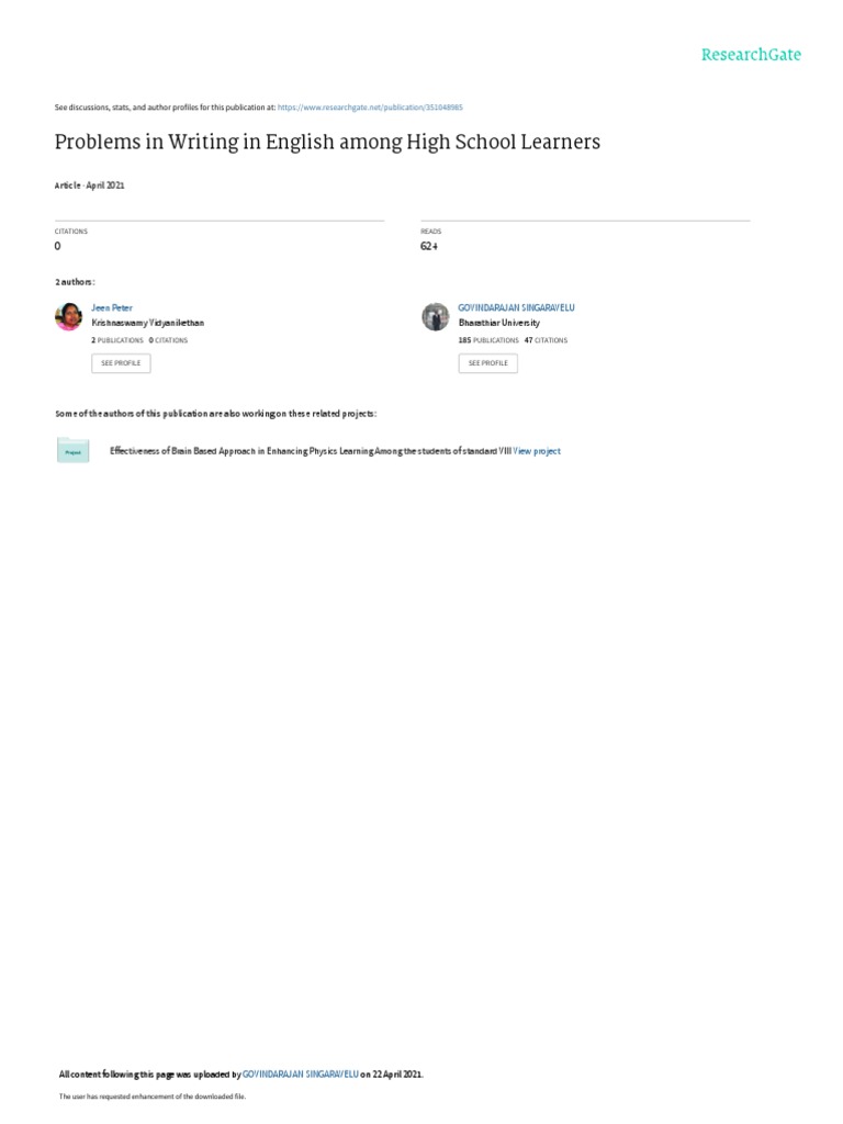 Challenges in High School English Writing | PDF