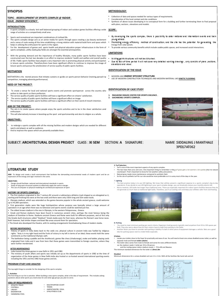 Synopsis and Data Collection For Sports Complex | PDF | Stadium ...