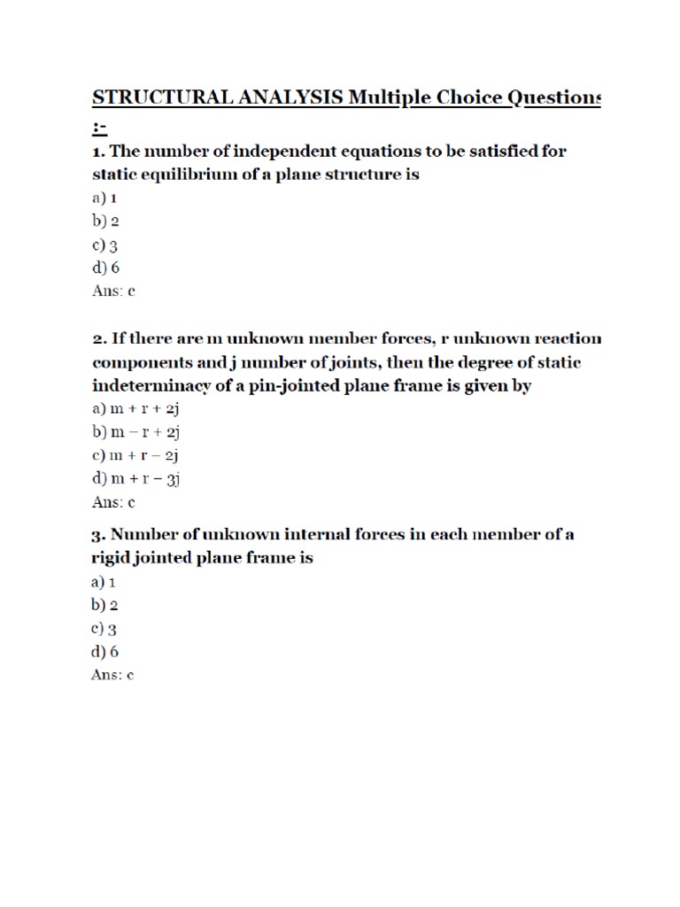 Theory of Structures - Question Bank | PDF
