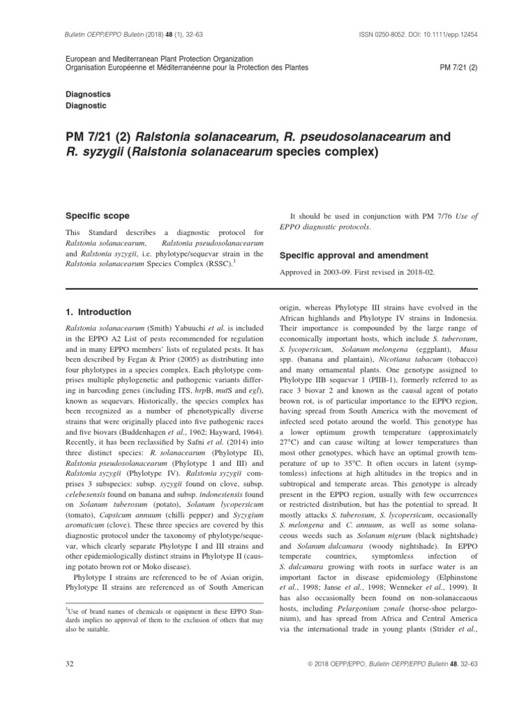EPPO Bulletin For Ralstonia SP | PDF | Leaf | Botany