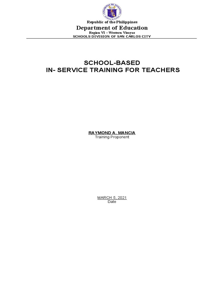 School-Based In-Service Training For Teachers: Department of Education ...