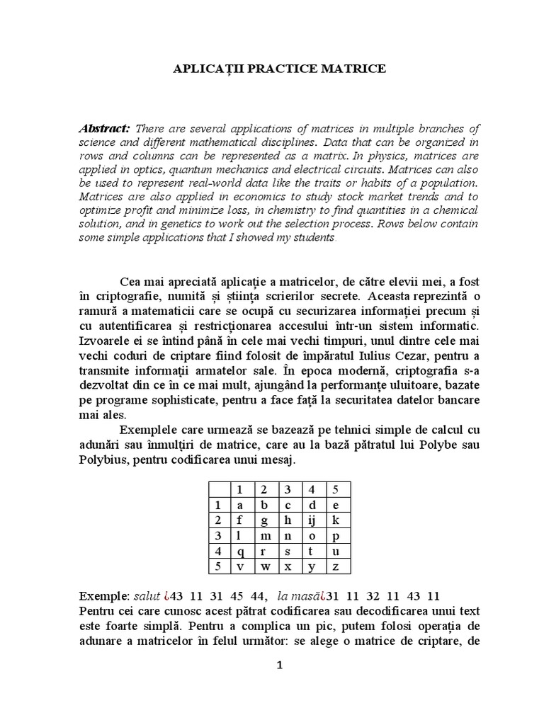 Aplicații Practice Matrice | PDF