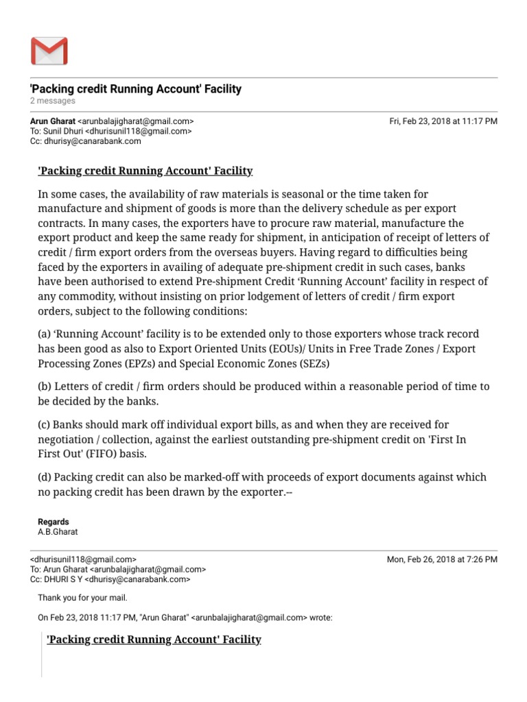 'Packing Credit Running Account' Facility | PDF | Letter Of Credit ...