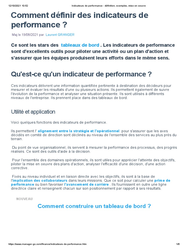Indicateurs de performance : définitions et exemples | PDF | Business