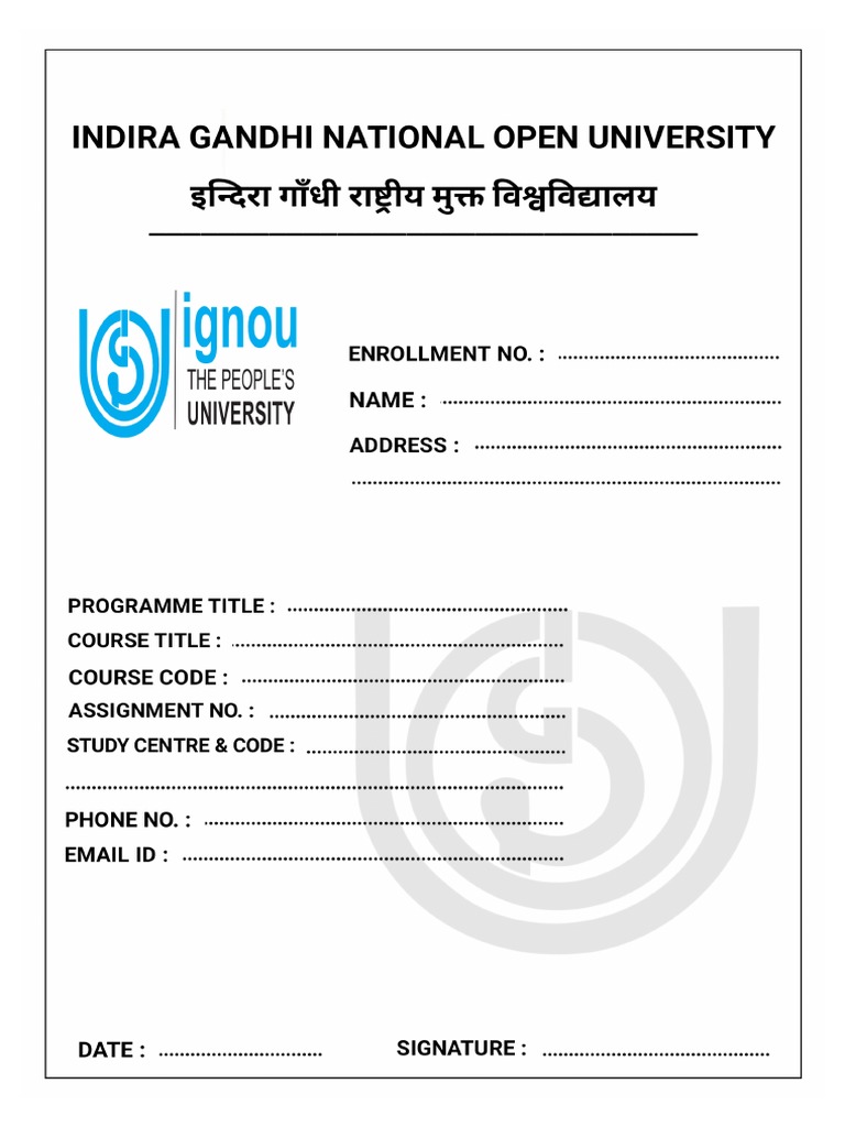 IGNOU Assignment Front Page by TGN | PDF