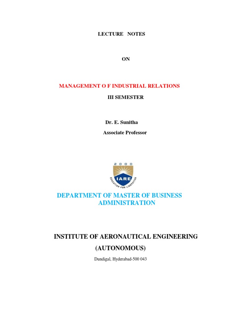 Industrial Relations Management Notes | PDF | Employment | Industrial ...